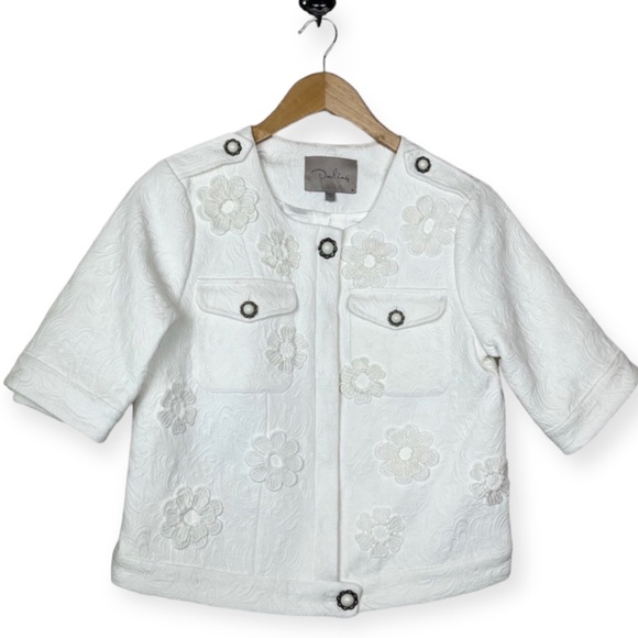 Darling | Jackets & Coats | Darling White Floral Embossed Short Sleeve ...